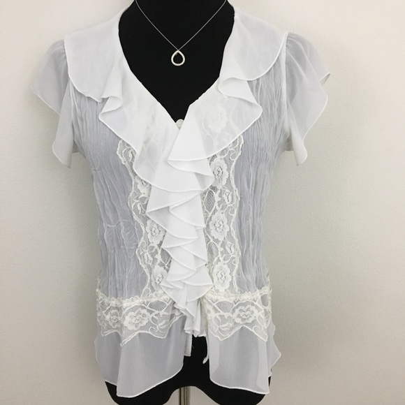 New York City Design Co. | Tops | Sheer White Ruffled Blouse W Lace ...